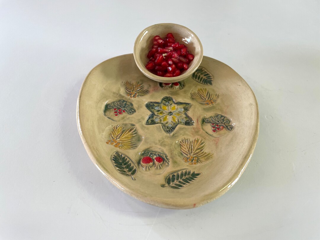 Handmade Ceramic Seven Species Plate Set: Judaica Rosh Hashanah Gift - Etsy