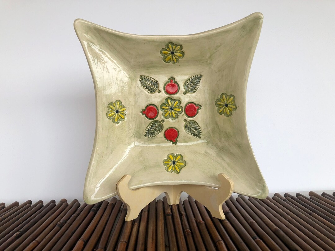 Handmade Pomegranate Ceramic Fruit Bowl: Israeli Pottery Art, Judaica ...