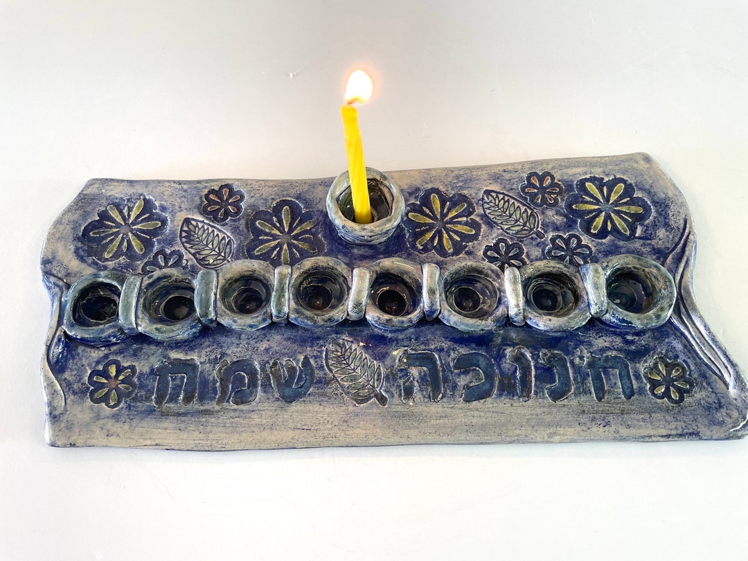Menorah Ceramic Kosher Chanukkiah, One of a Kind Handmade , Unique Blue ...