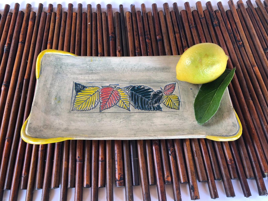 Colorful Serving Tray With Leaves Decoration, Ceramic Long Plate ...