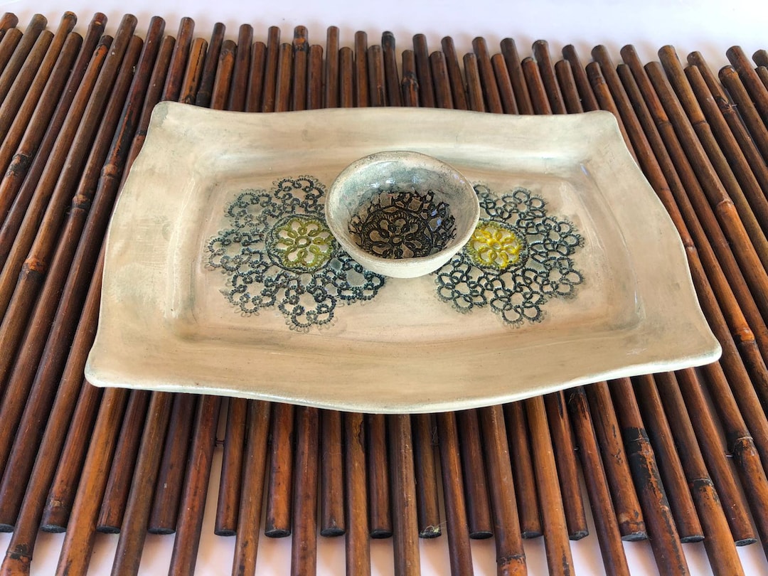 Handmade Ceramic Lace Tray With Bowl: Israeli Pottery Serving Set - Etsy