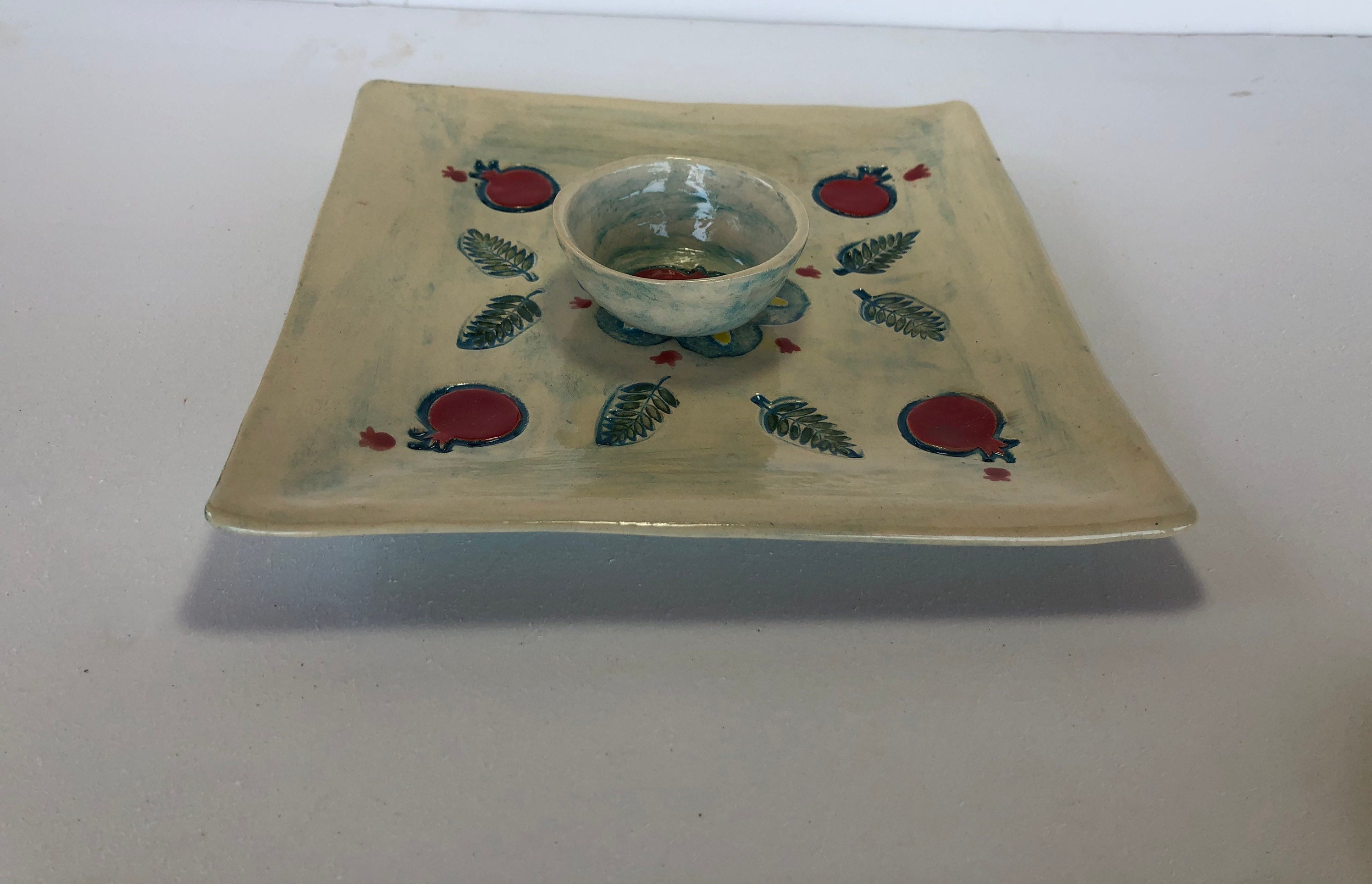 Handmade Passover Seder Plate Set: Pomegranate Ceramic Judaica Israeli ...