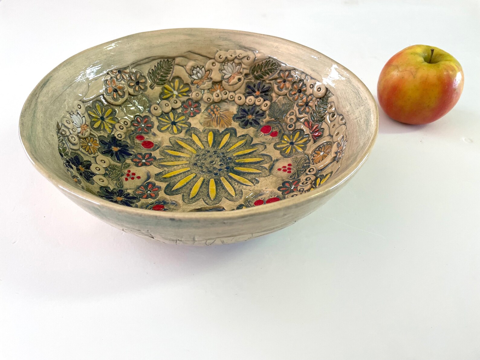 Big Ceramic Fruit Bowl With Flowers, Seven Spices& Pomegranate ...