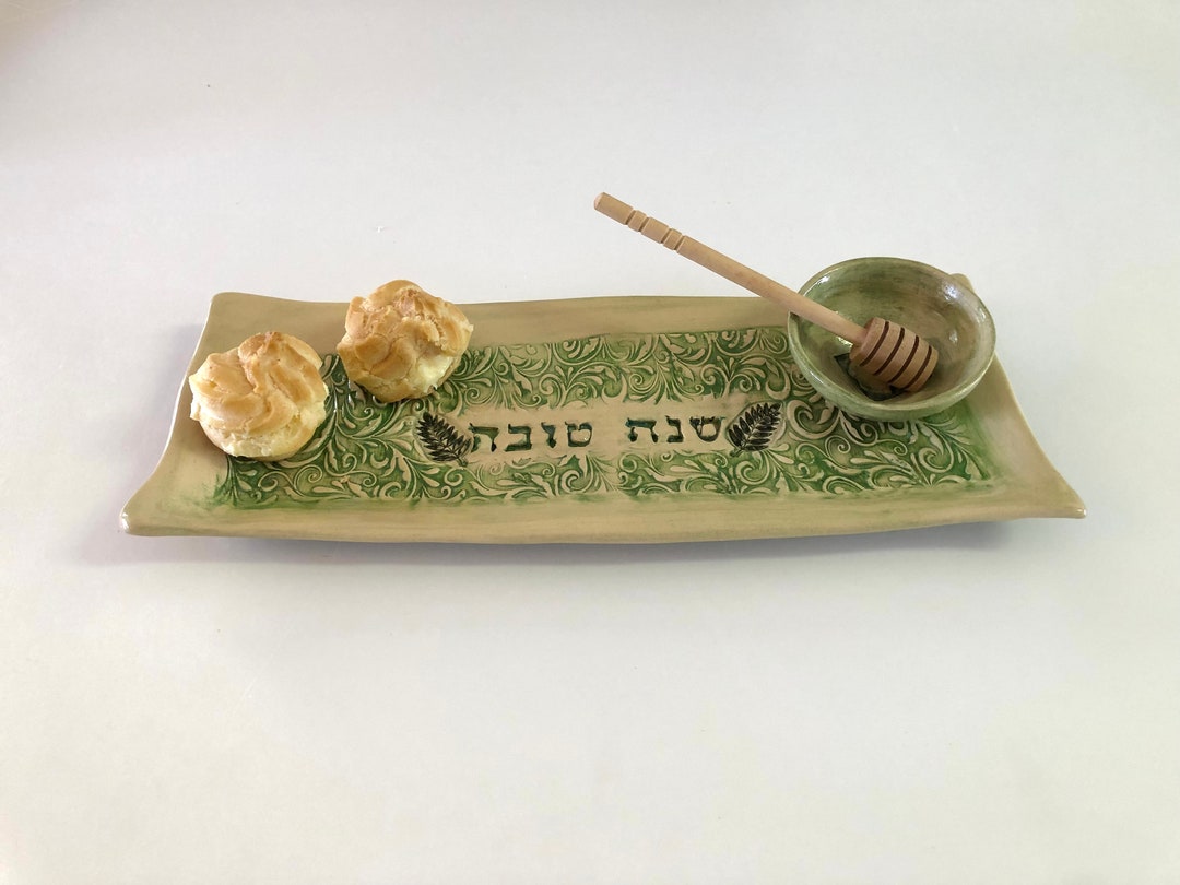 Rosh Hashanah Ceramic Large Tray Set, Judaica Serving Plate With Small ...