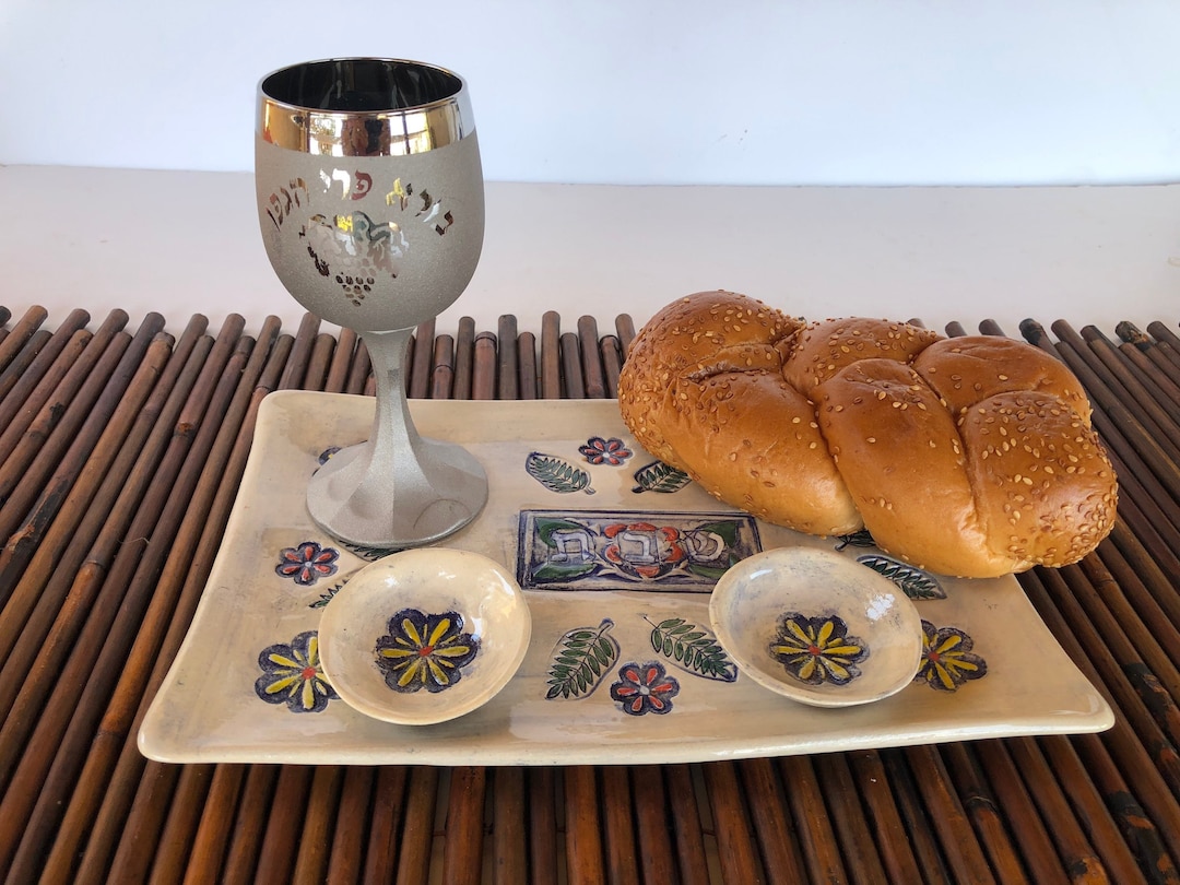 Ceramic Shabbat Set, Judaica Challah Plate and Two Candle Holders ...