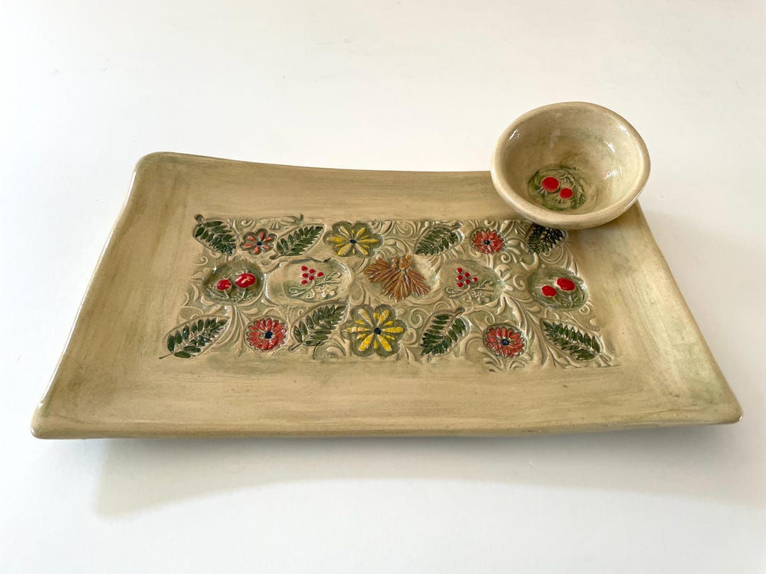Handmade Ceramic Serving Tray With Bowl: Pomegranate & Seven Species ...
