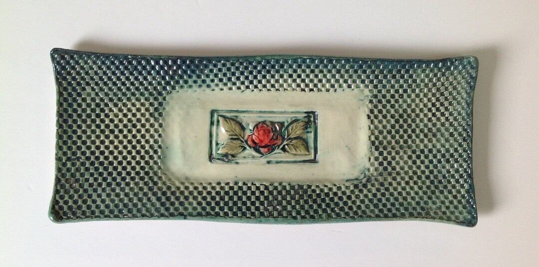 Handmade Ceramic Serving Tray: Long Woven Rose Platter, Israeli Pottery ...