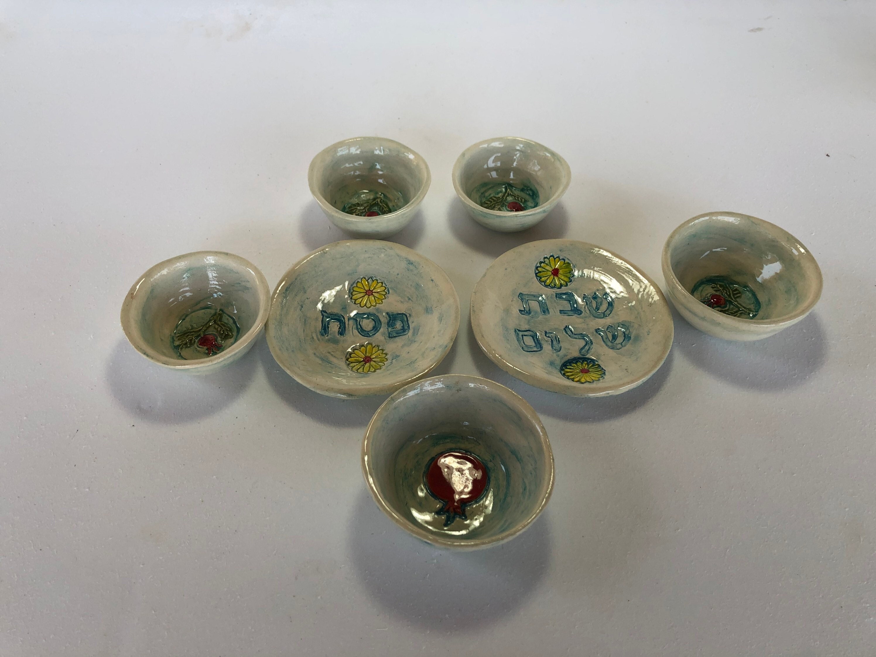 Handmade Passover Seder Plate Set: Pomegranate Ceramic Judaica Israeli ...