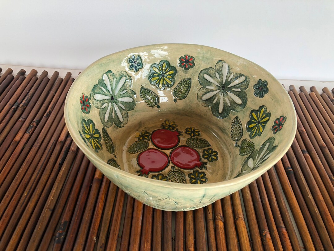 Big Ceramic Fruit Bowl With Pomegranate Decoration, Wedding Jewish Gift ...
