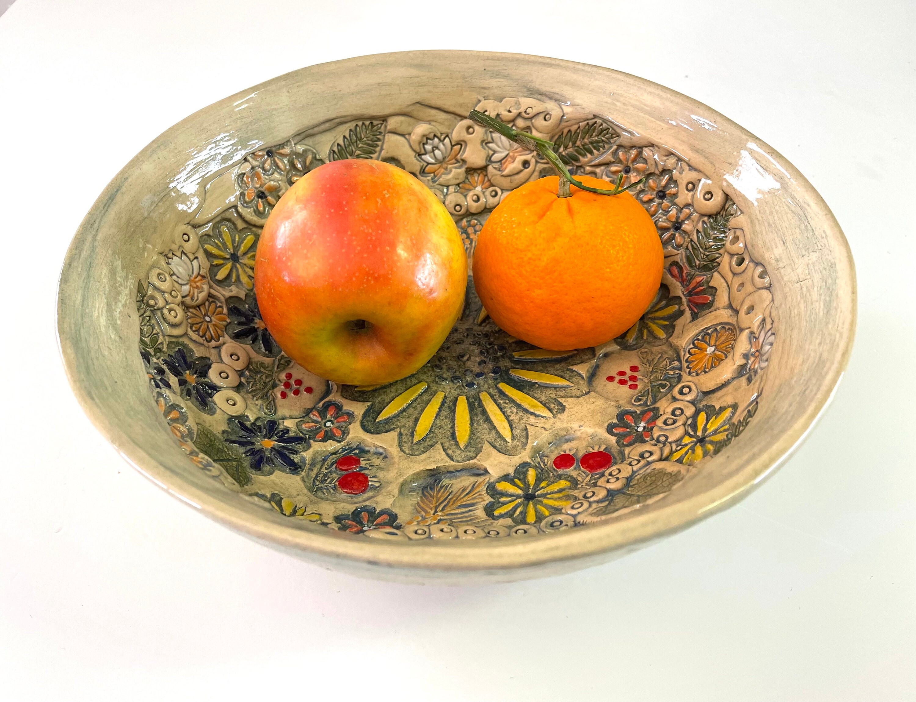 Big Ceramic Fruit Bowl With Flowers, Seven Spices& Pomegranate ...