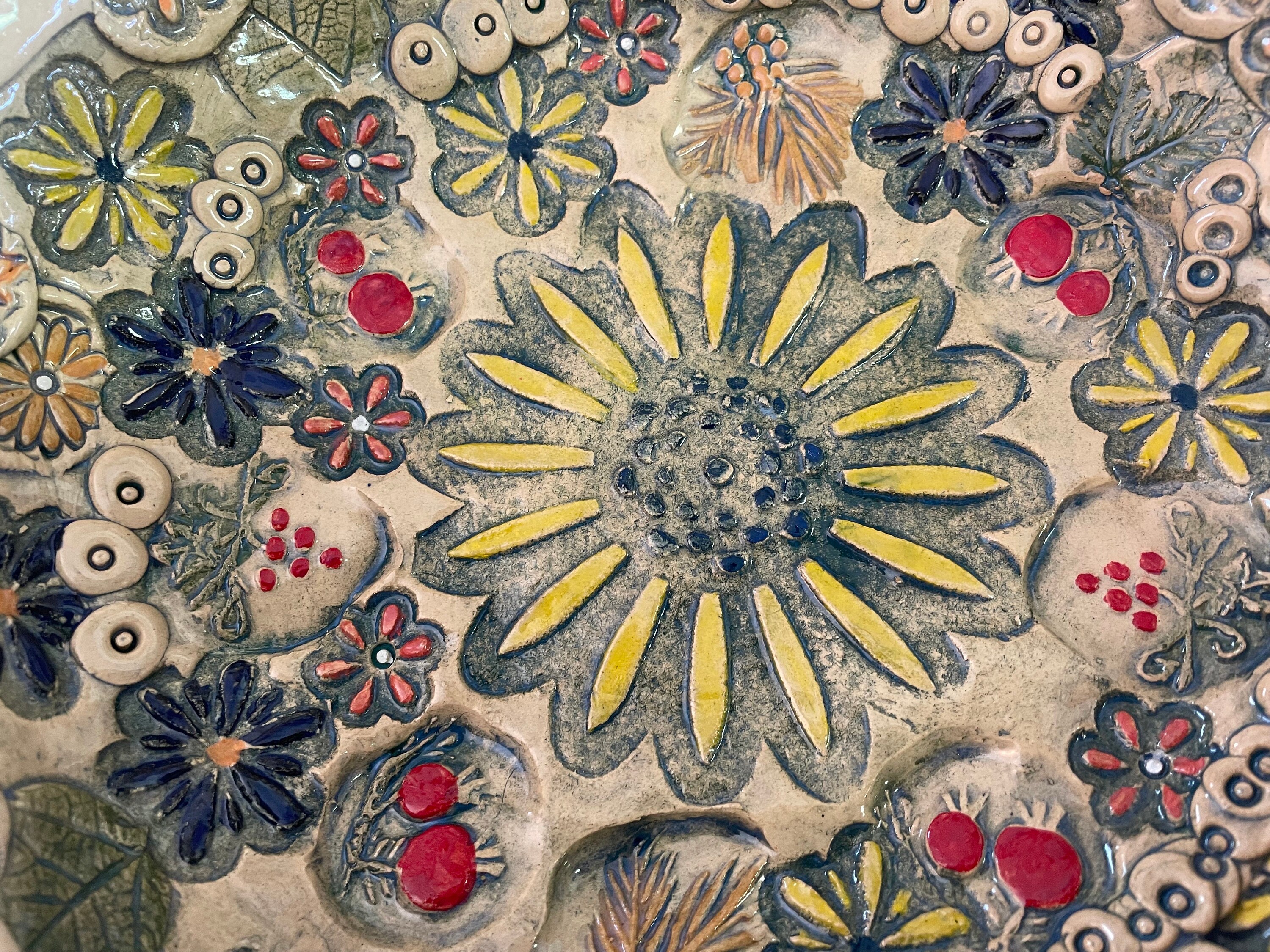Big Ceramic Fruit Bowl With Flowers, Seven Spices& Pomegranate ...