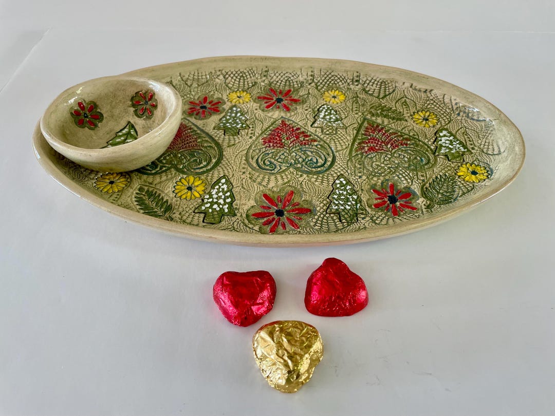 Handmade Ceramic Serving Tray With a Bowl Set, Ceramic Serving Dishes ...