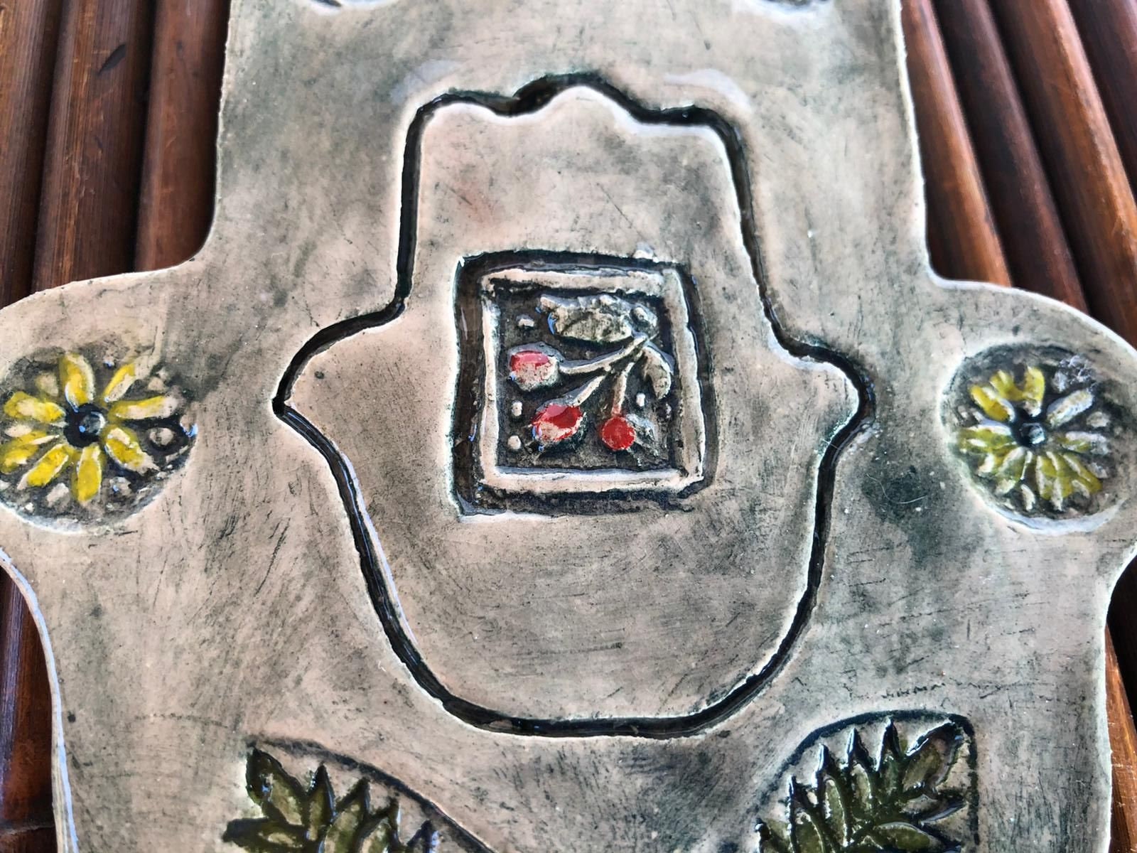 Hamsa Ceramic Wall Decor With Hamsa and Pomegranate judaica - Etsy