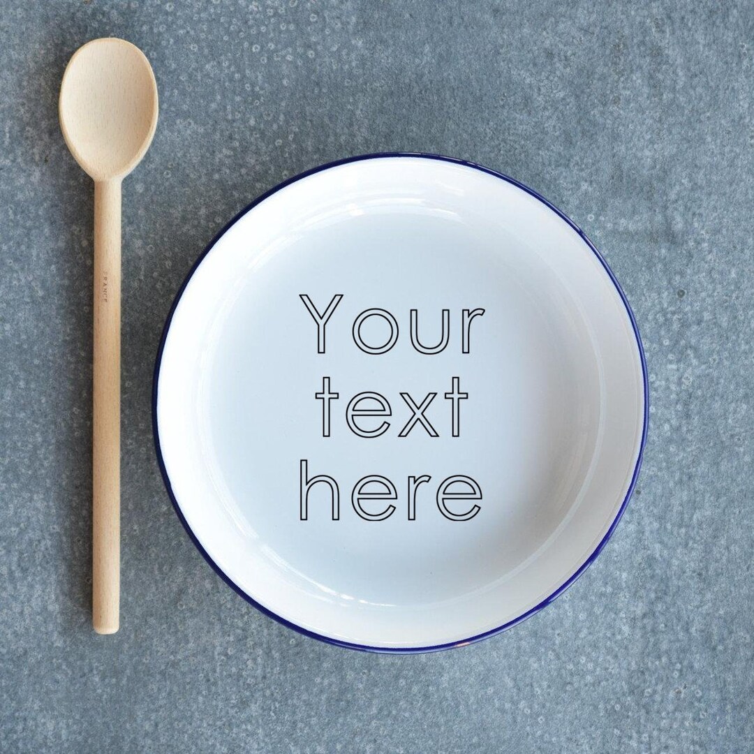 Your Text Here - Engraved Enamel Shallow Bowl - Personalised Bowl for ...