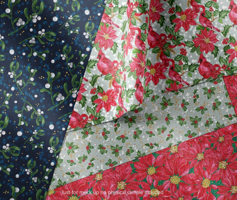 Christmas Glitter Digital Paper Pack Winter Floral Cardinal Bird With ...