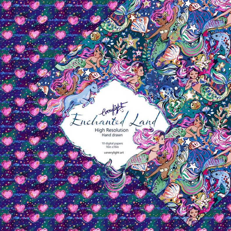 Enchanted Land Mermaids and Unicorns Magical Colorful Clouds and ...