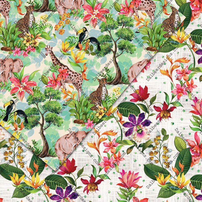 Jungle Animals Hand Painted Digital Paper Giraffeleopard - Etsy