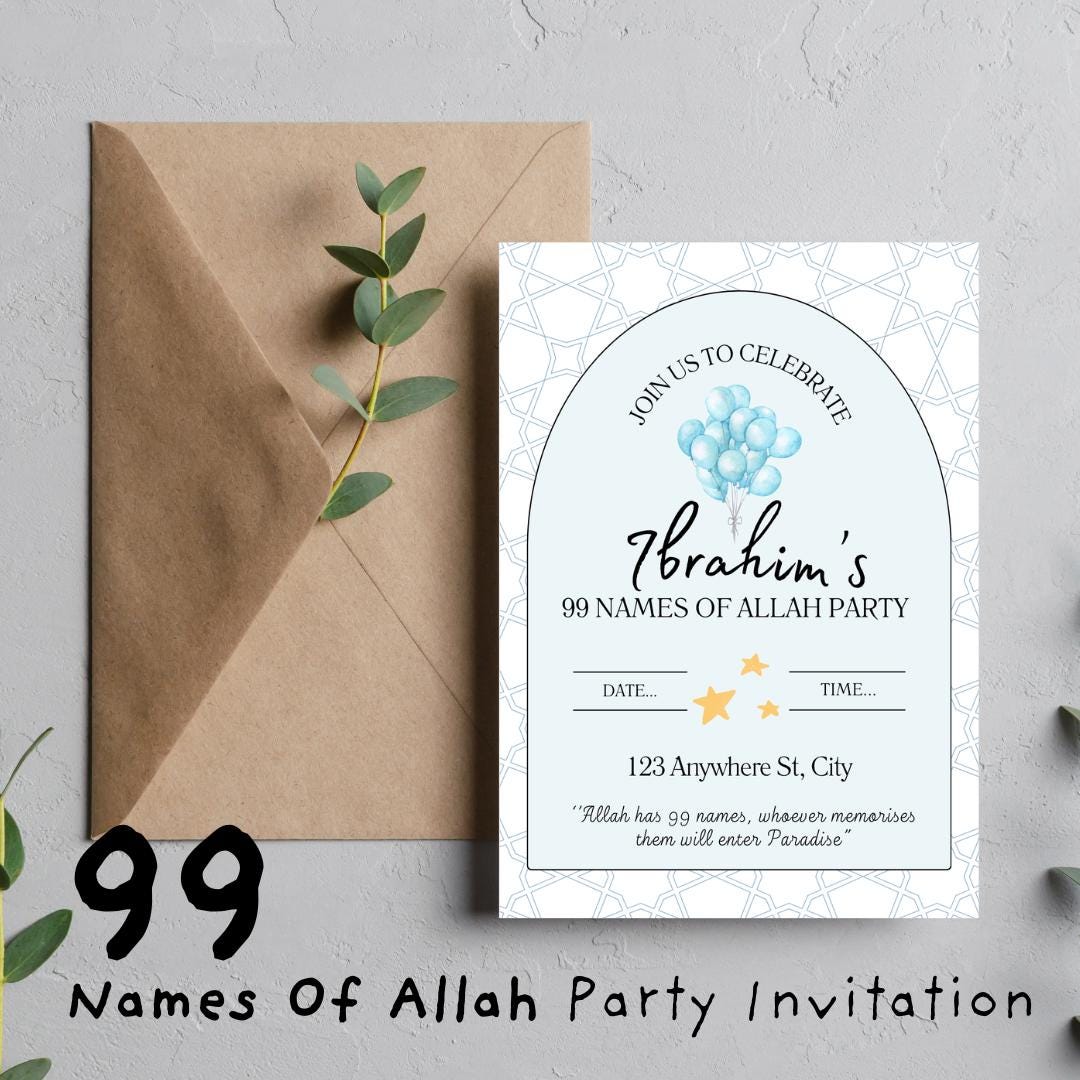 99 Names of Allah Party Invitation (digital Download) - Etsy