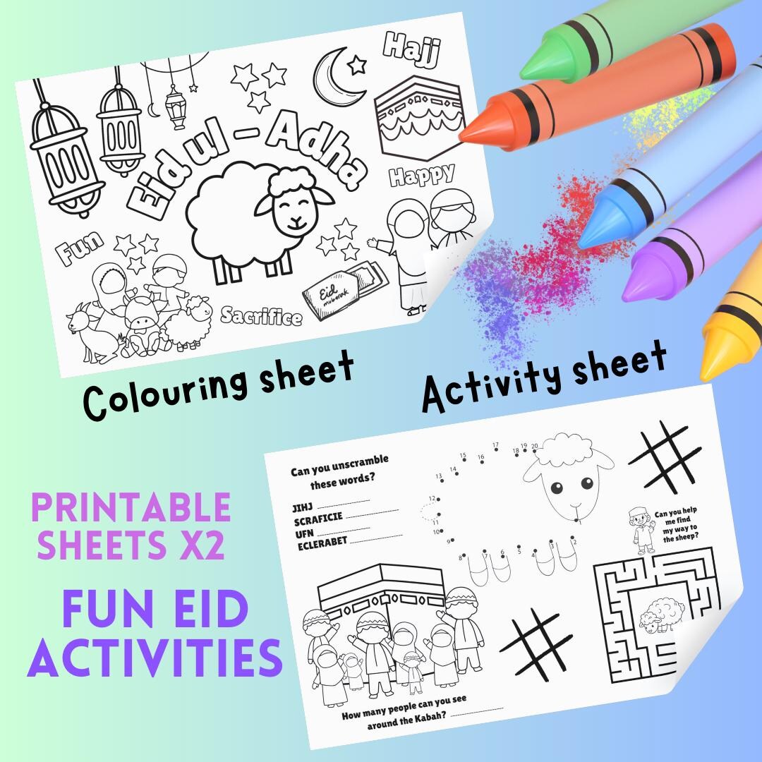 Eid Ul Adha Activity Sheets: Kids Coloring & Challenges (digital ...