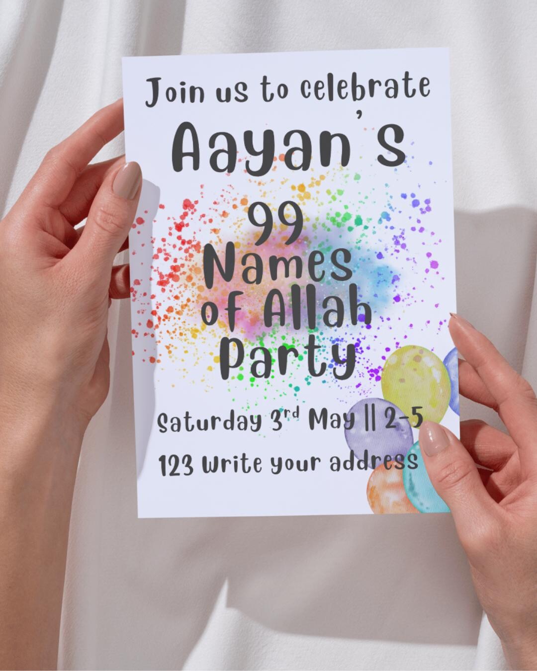 99 Names of Allah Party Invitation: Islamic Kids Celebration (digital ...