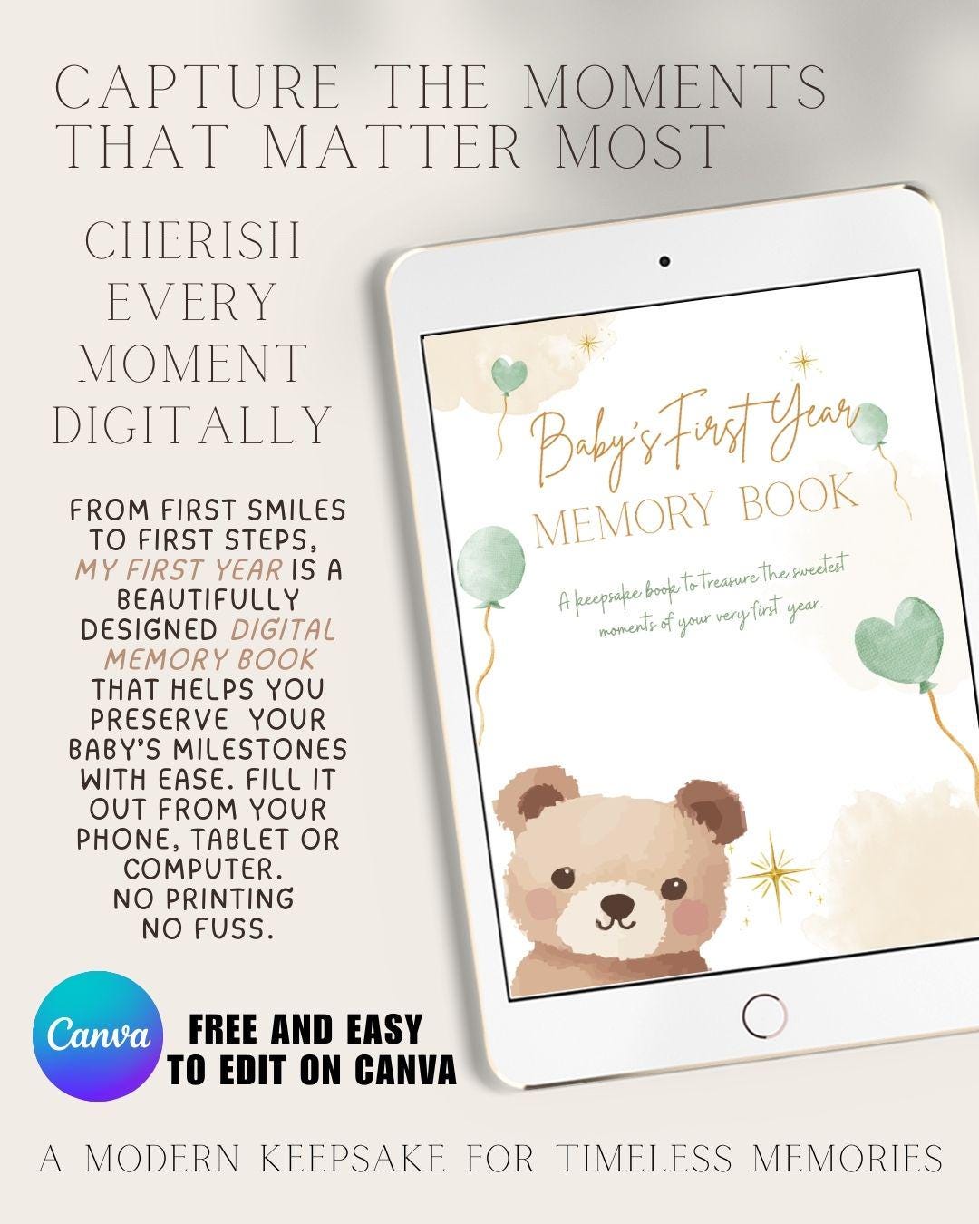 Digital Baby Book: First Year Milestones, Keepsake Memory Journal ...