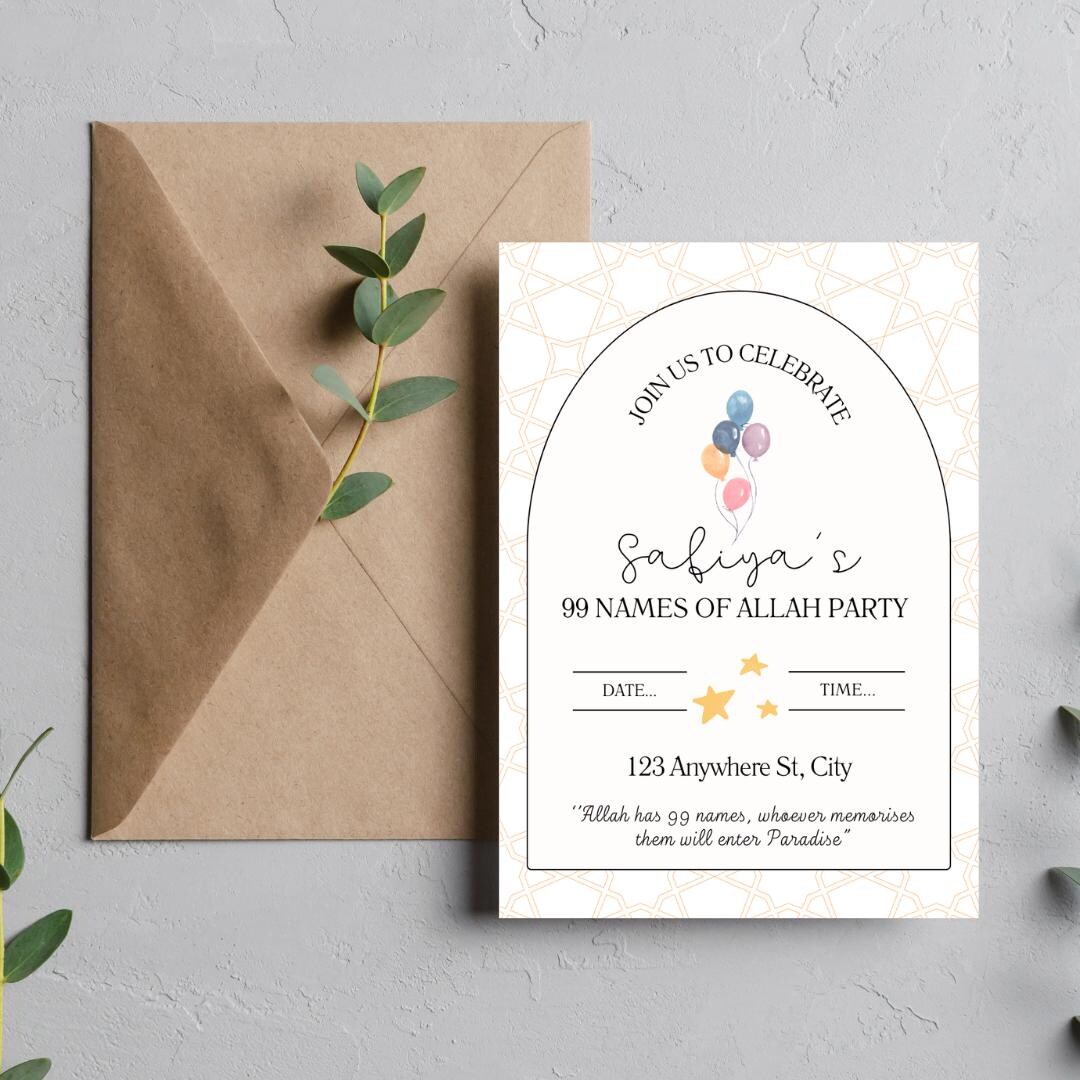Kids Party Invitation 99 Names of Allah Party Invitation - Etsy