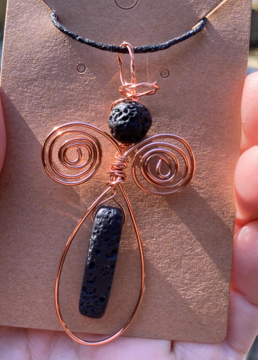 Black Lava Bead Angel Ornament in Copper Wire - Etsy
