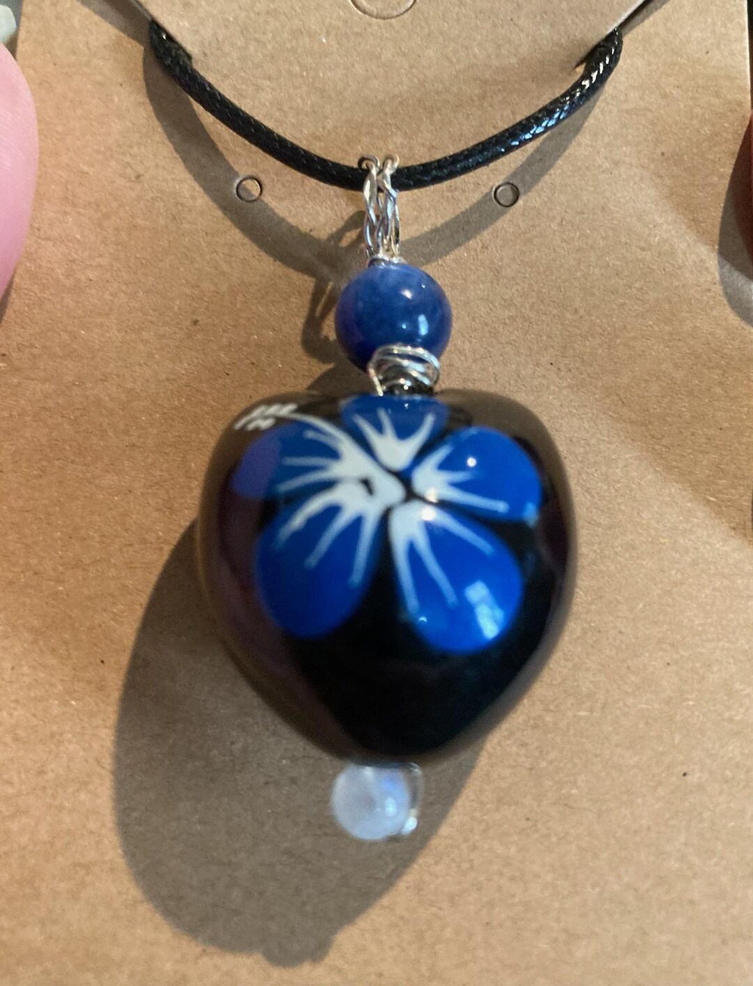 Vintage Macadamia Nut Hand-painted With Blue Kyanite and Quartz on ...