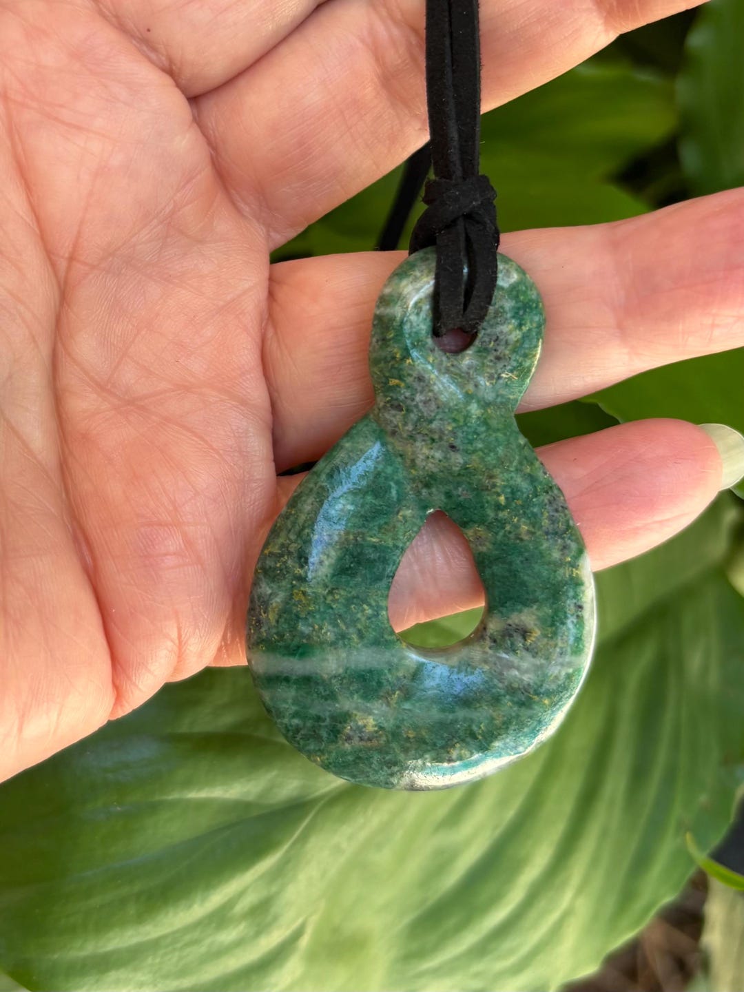Green & White Jade Infinity Pendant: Adjustable Faux Leather Strap - Etsy