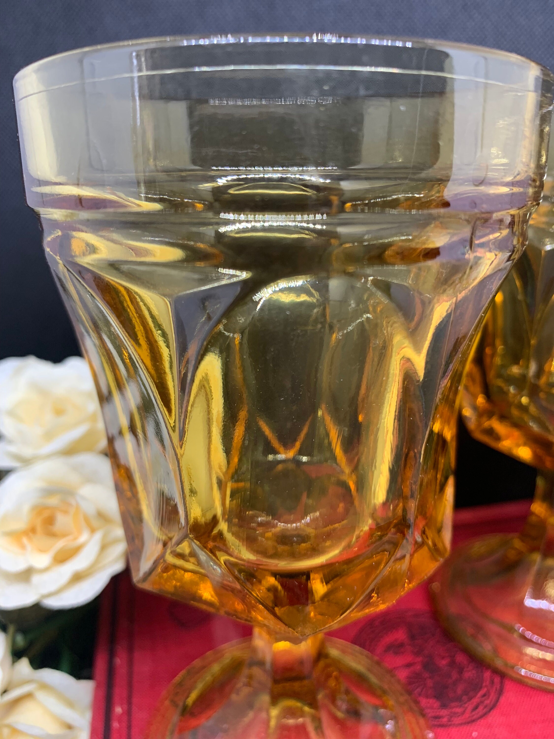 Anchor Hocking Amber Glass Footed Goblets Set of Four - Etsy