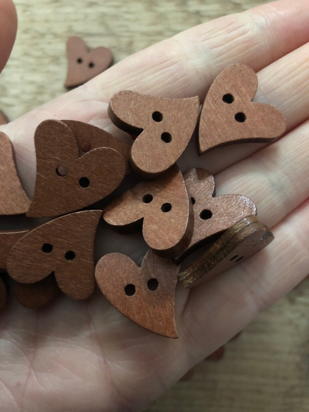 Heart Shape Button / Buttons Made of Wood Approx. 20 X 16 Mm With 2 ...
