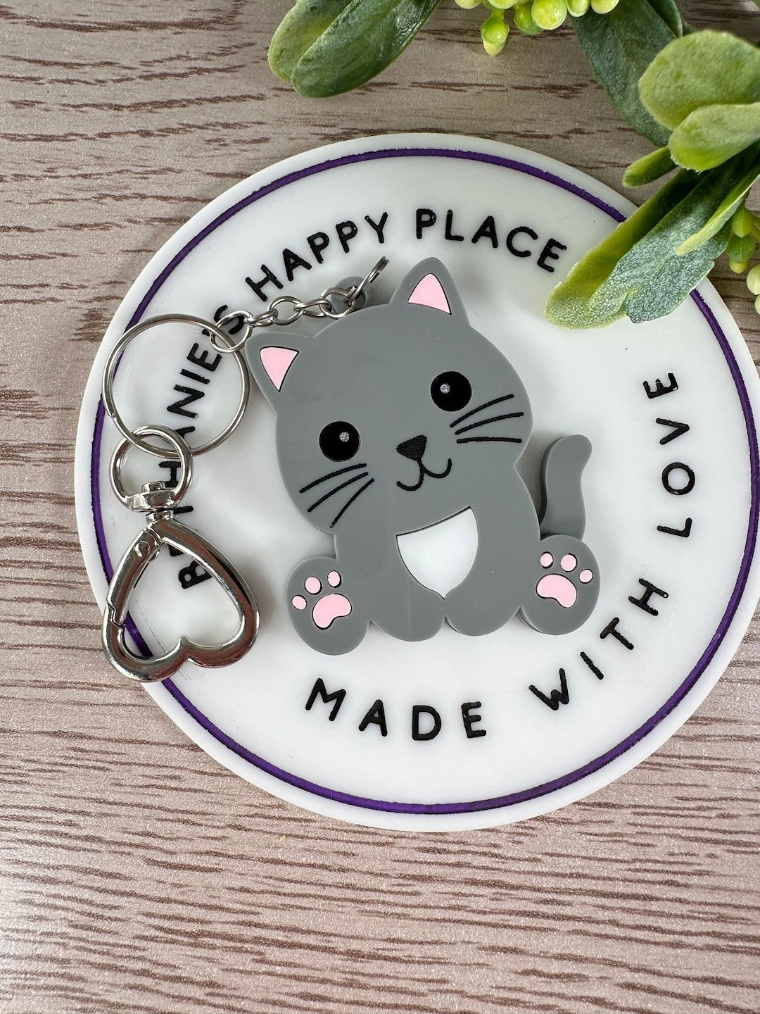 Gray Cat Keychain, Cat Gifts, Cute Kitten Acrylic Handmade Keychain ...