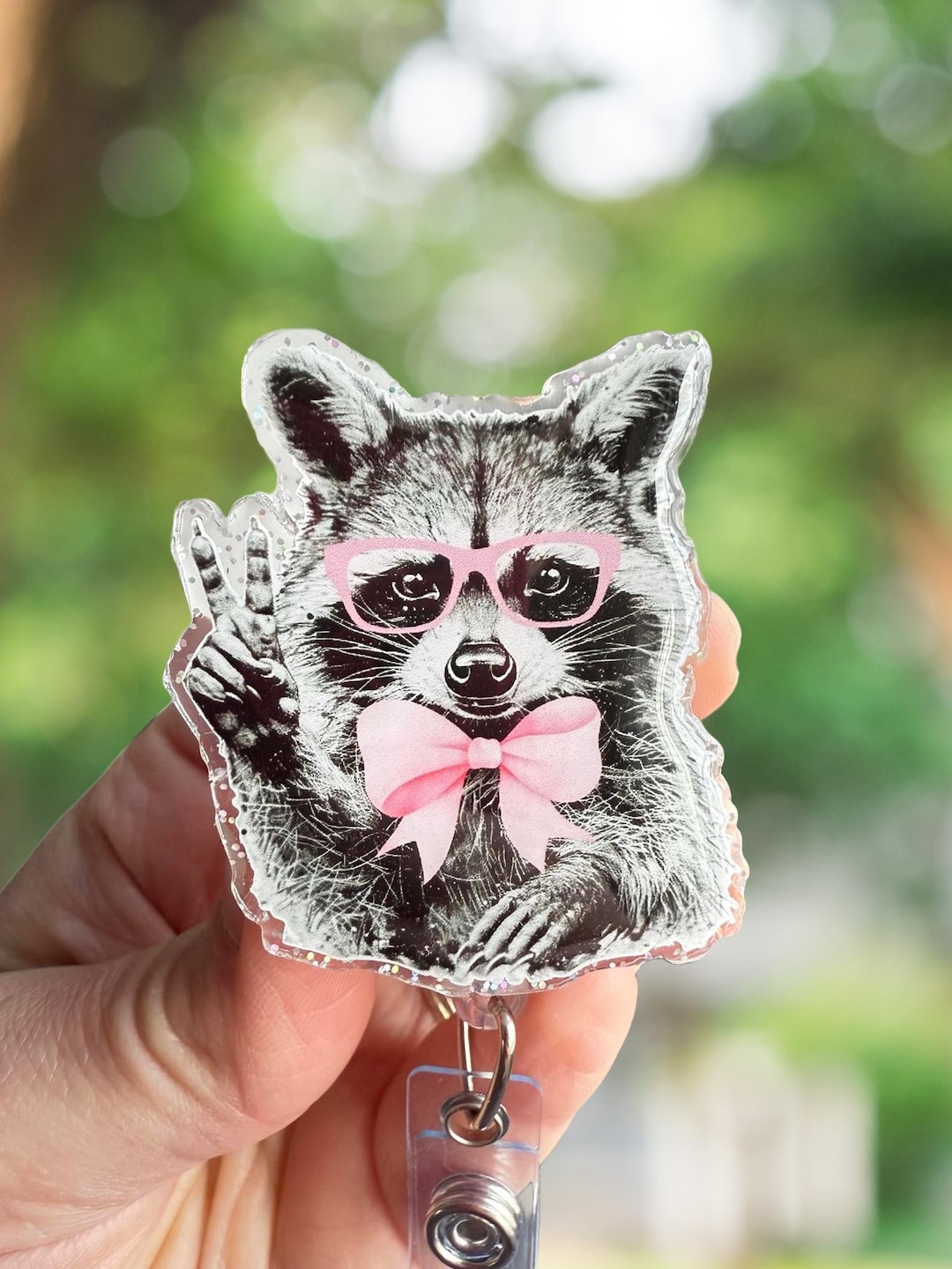Raccoon Retractable Badge Reel, Peace Raccoon Medical Badge Holder ...