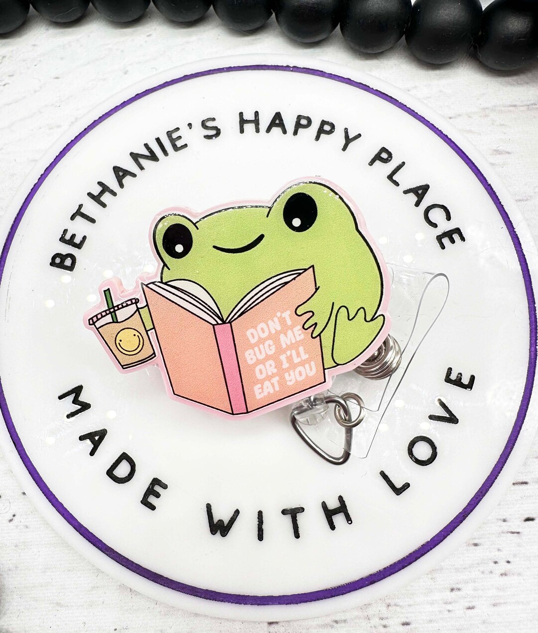 Funny Frog Badge Reel, Frog Book Badge Reel, Don't Bug Me, Cute Frog ...