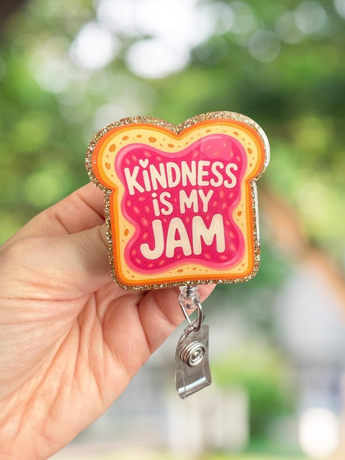 Kindness is My Jam Retractable Badge Reel, Jelly Toast Key Card Holder ...