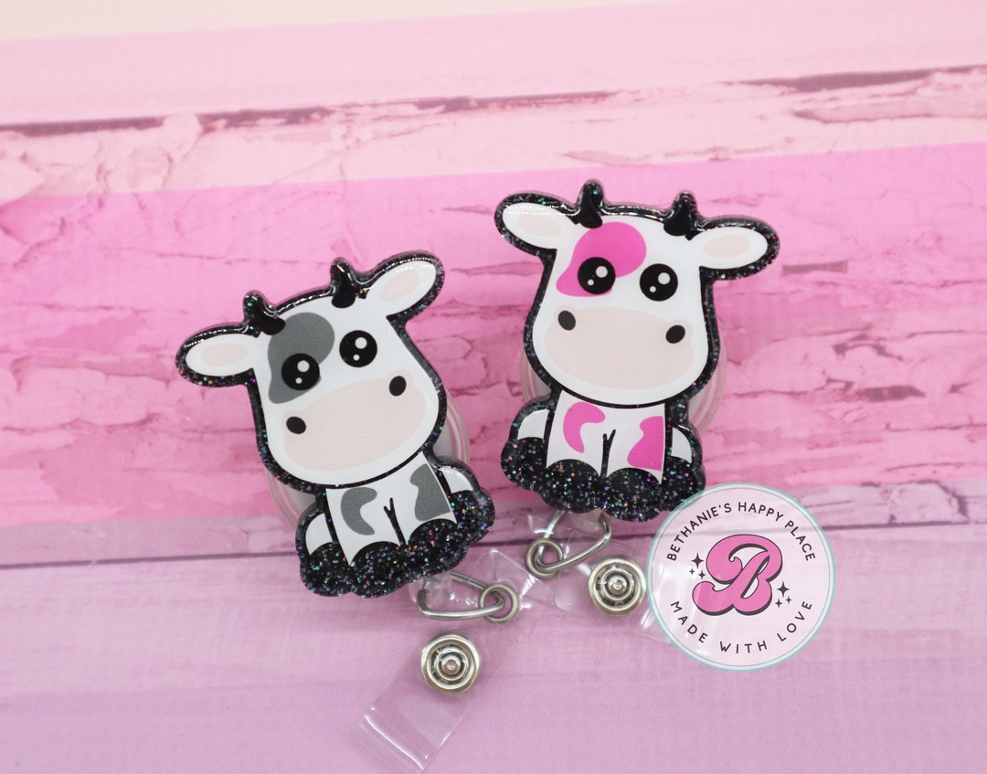 Cow Badge Reel, Cute Cow Badge Holder, Farm Animal, Pink Cow Badge Reel ...