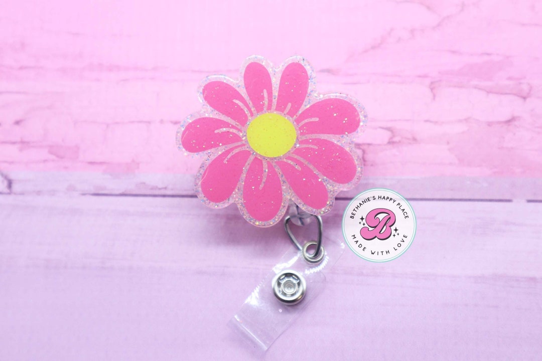 Pink Daisy Badge Reel, Daisy Badge Holder, Flower Badge Reel ...