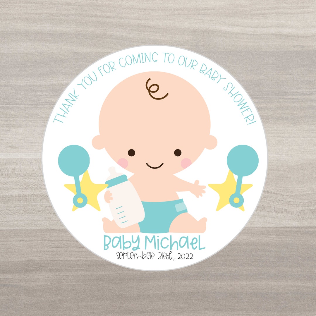Baby Boy Shower Favor Stickers, Thank You Baby Shower Stickers, Baby ...