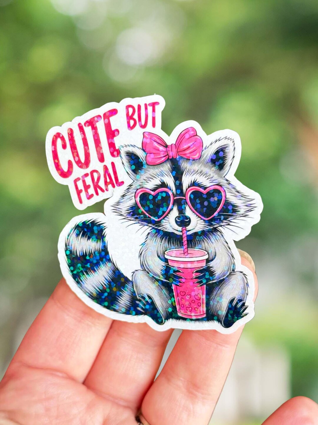 Cute but Feral Raccoon Sticker, Funny Raccoon Sticker, Waterproof ...