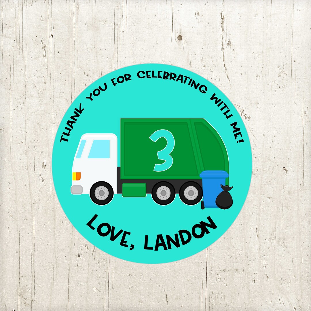 Garbage Truck Birthday Stickers - Garbage Truck Thank You Stickers ...