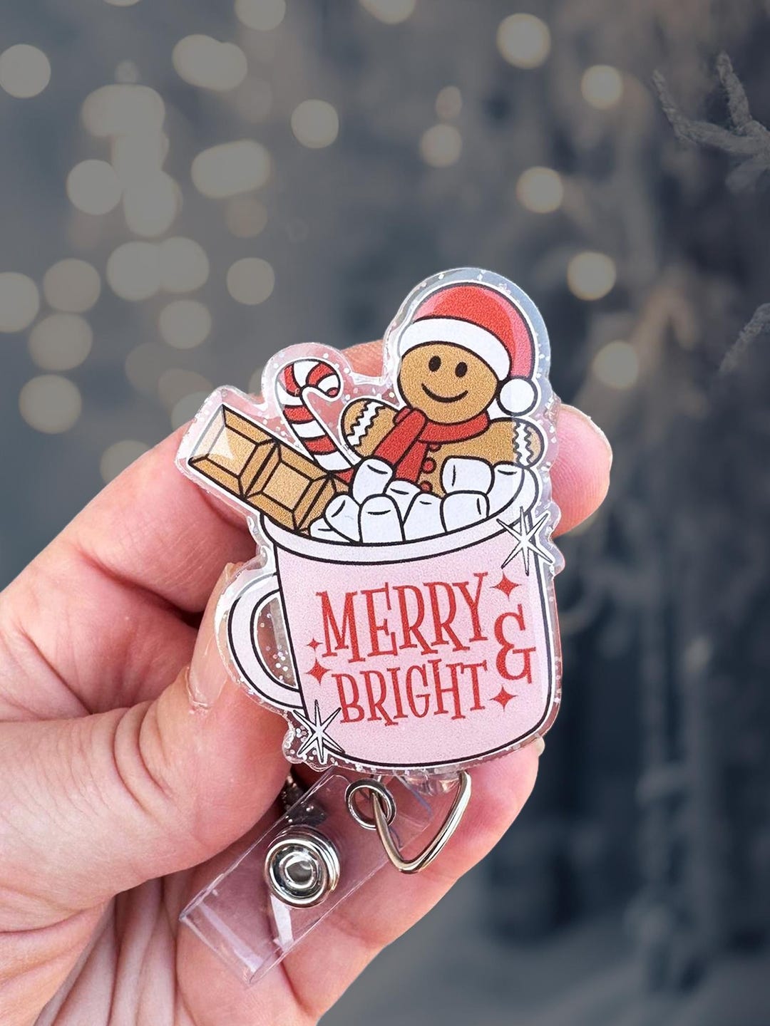 Hot Chocolate Christmas Retractable Badge Reel, Christmas Winter ...