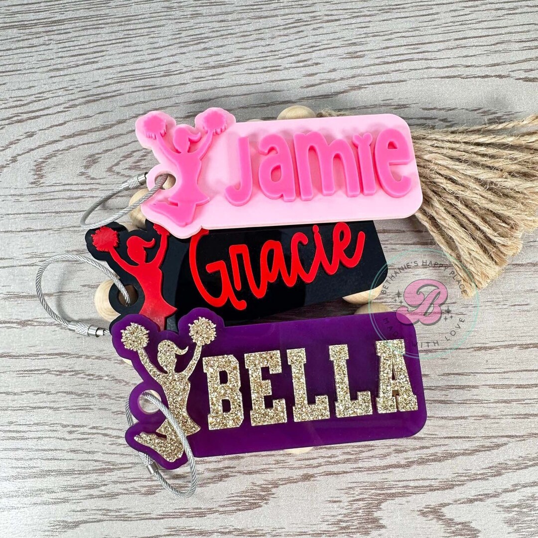 Cheer Acrylic Bag Tag, Cheerleader Name Tag, Cheer Tag for Bag, Name ...