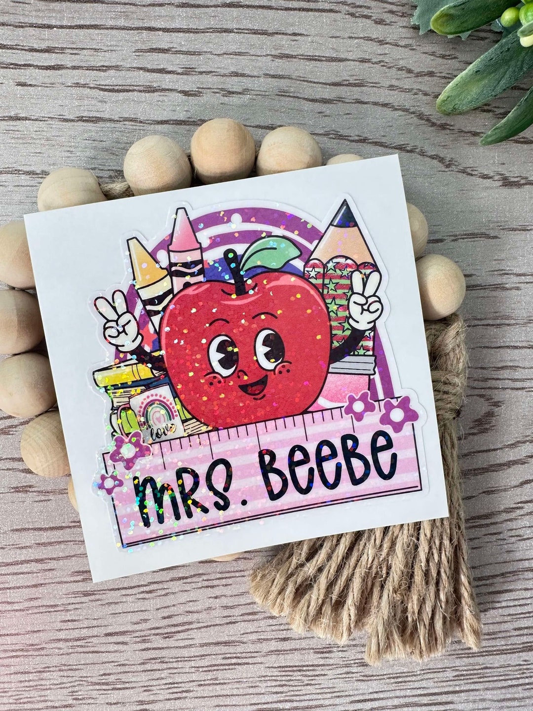 Personalized Holographic Waterproof Sticker for Teacher, Apple and ...