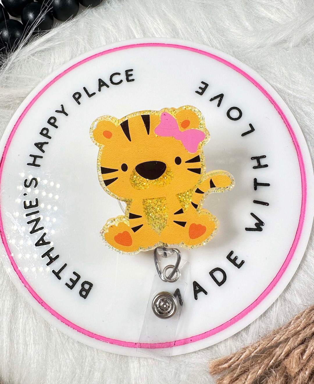 Baby Tiger Girl Retractable Badge Reel, Tiger Gifts, Tiger Acrylic ...