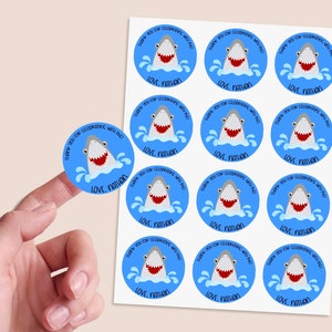 Shark Birthday Stickers, Shark Thank You Stickers, Shark Favor Bag ...