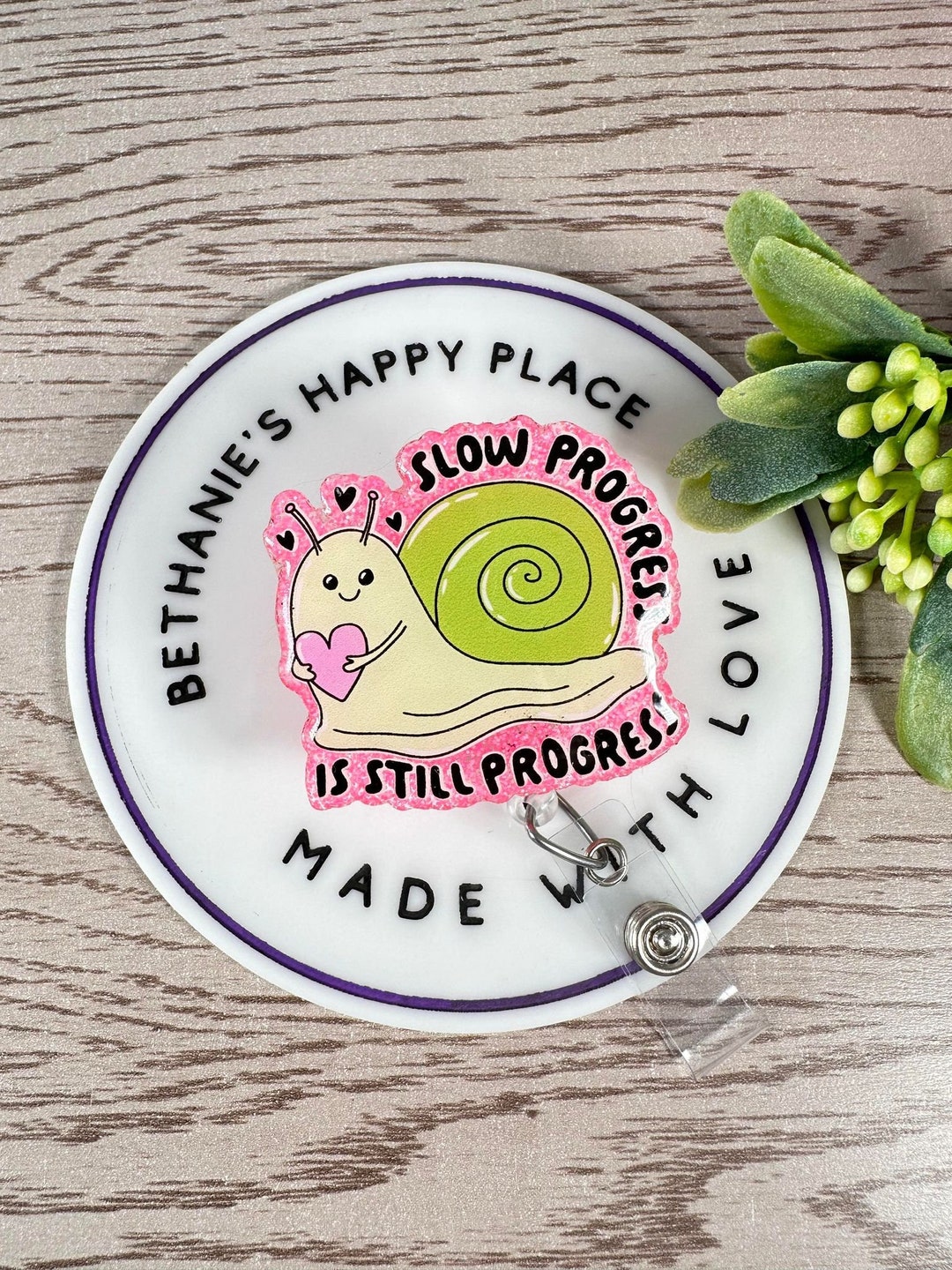 Slow Progress is Still Progress Retractable Badge Reel, Snail Acrylic ...
