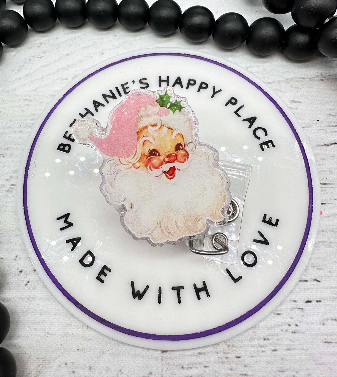 Vintage Santa Badge Reel: Acrylic Christmas Badge Holder - Etsy