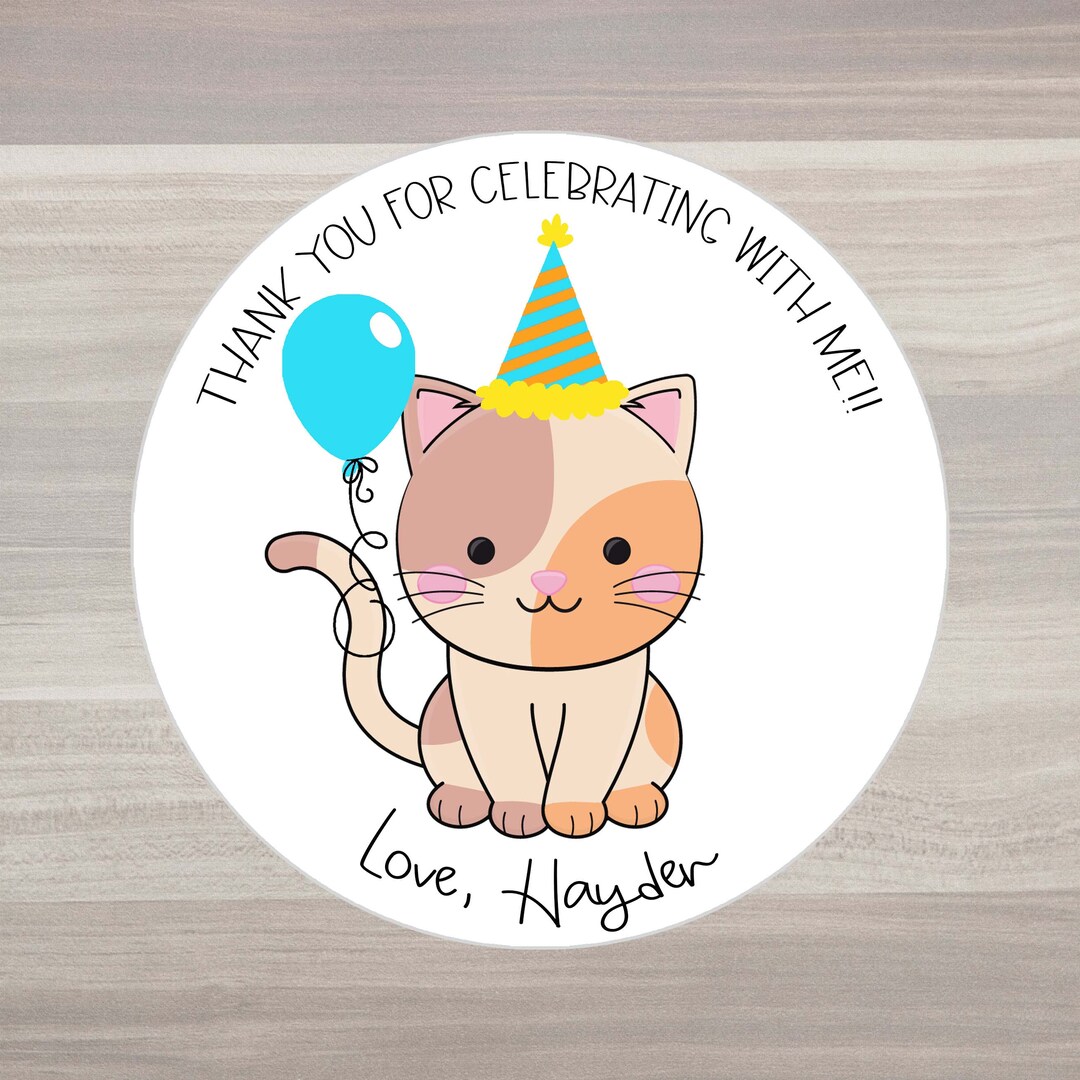 Kitten Thank You Stickers, Kitten Birthday Favor Bag Stickers, Kitten ...