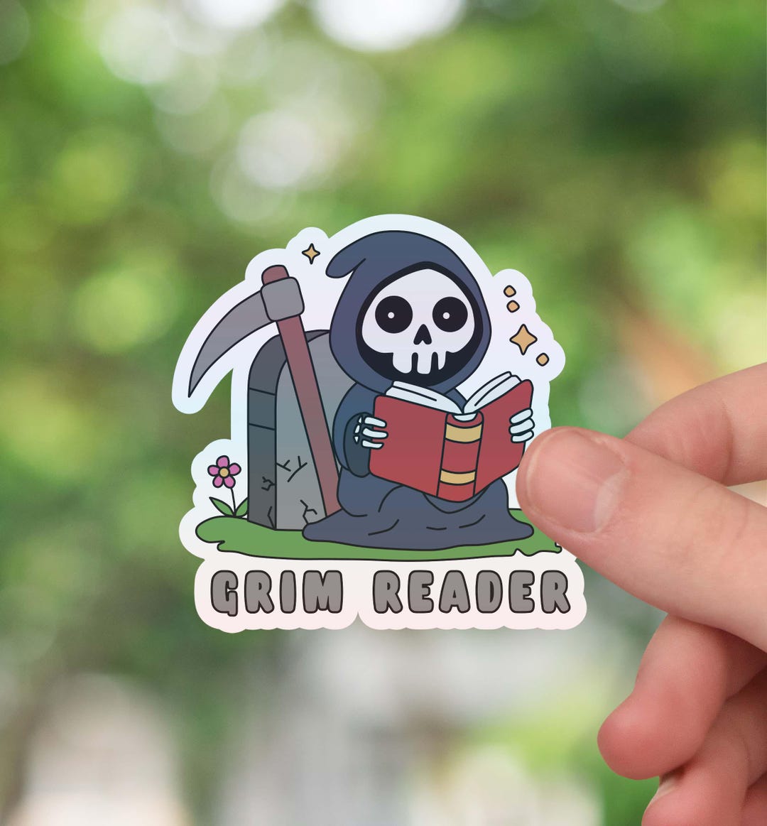 Grim Reader Sticker, Funny Grim Reaper Sticker, Book Lover Sticker ...