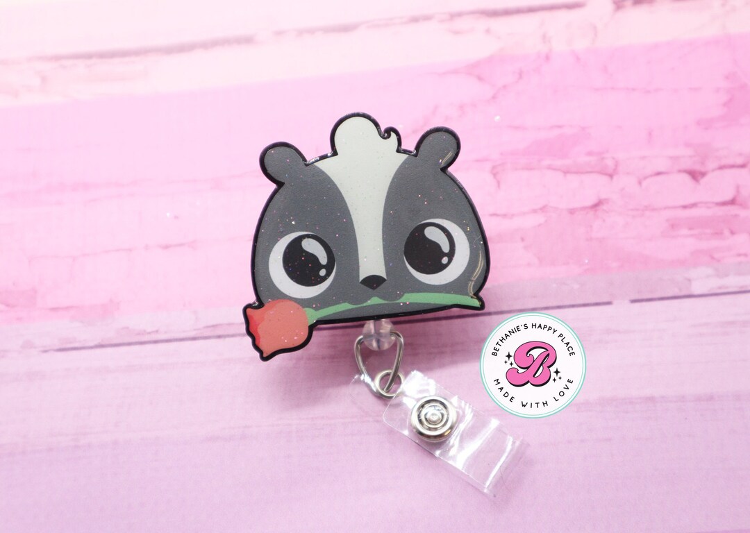 Skunk Badge Reel, Cute Skunk Badge Holder, Skunk Holding Rose, Nurse ...